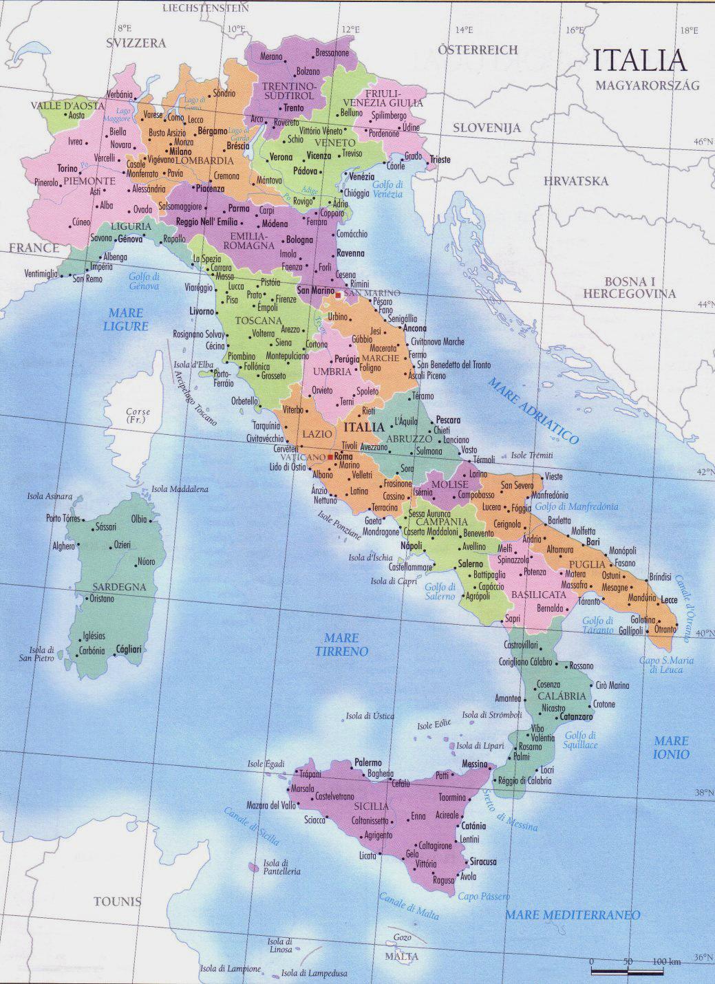 Mappa di Italia - Cartina Italia regioni (Europa del Sud - Europa)