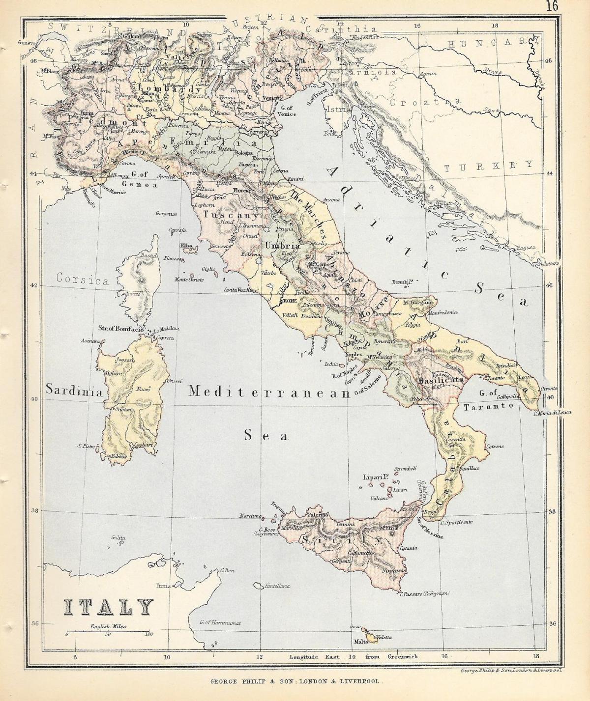 Antica mappa di Italia mappa Storica dell'Italia (Europa del Sud - Europa)